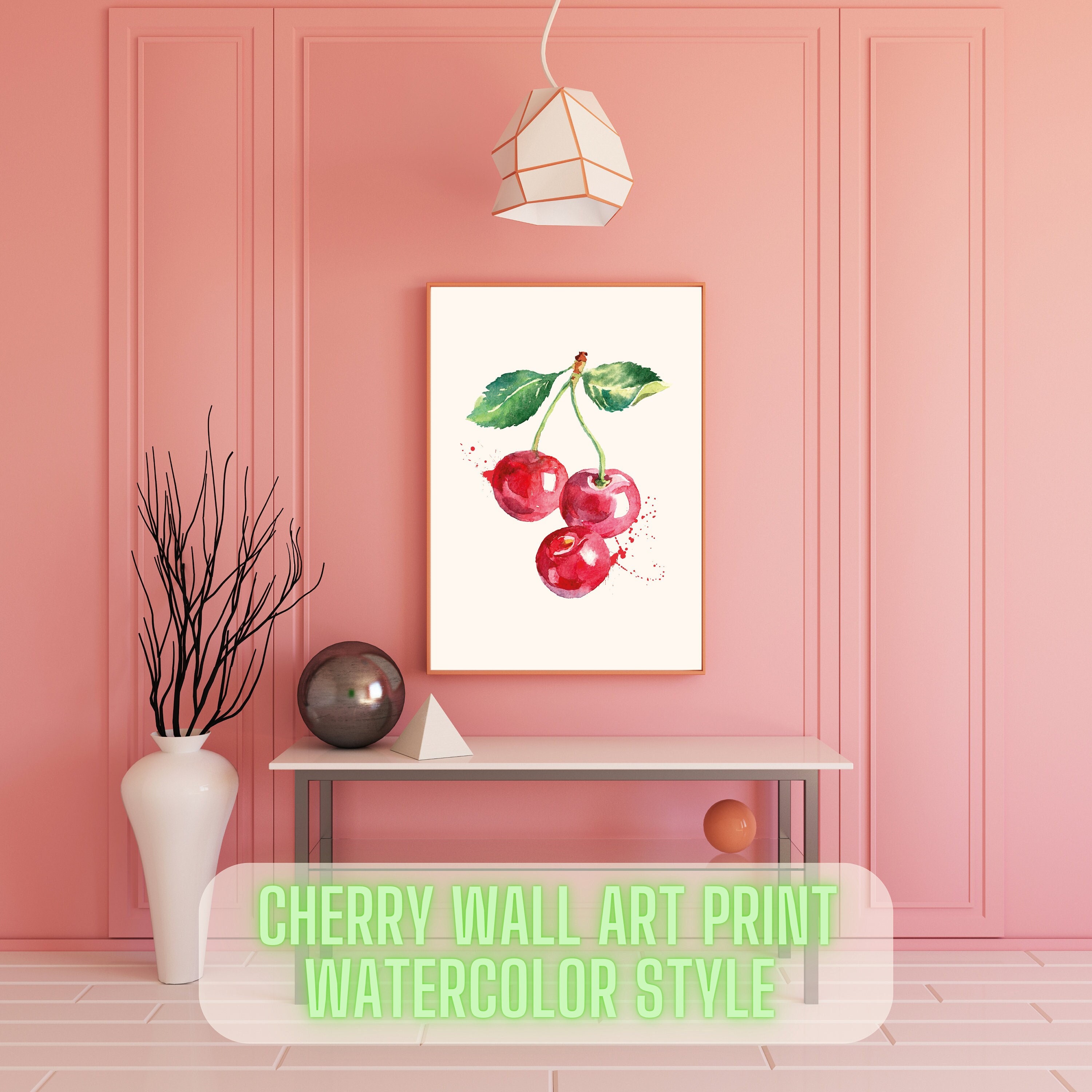Watercolor Cherry Wall Art Print, Pink Girly Poster, Trendy Summer ...