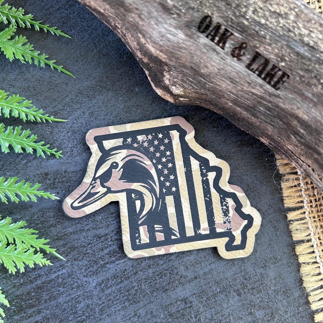 Custom Duck Hunting American Flag State Contour Cut Leatherette Patch ...