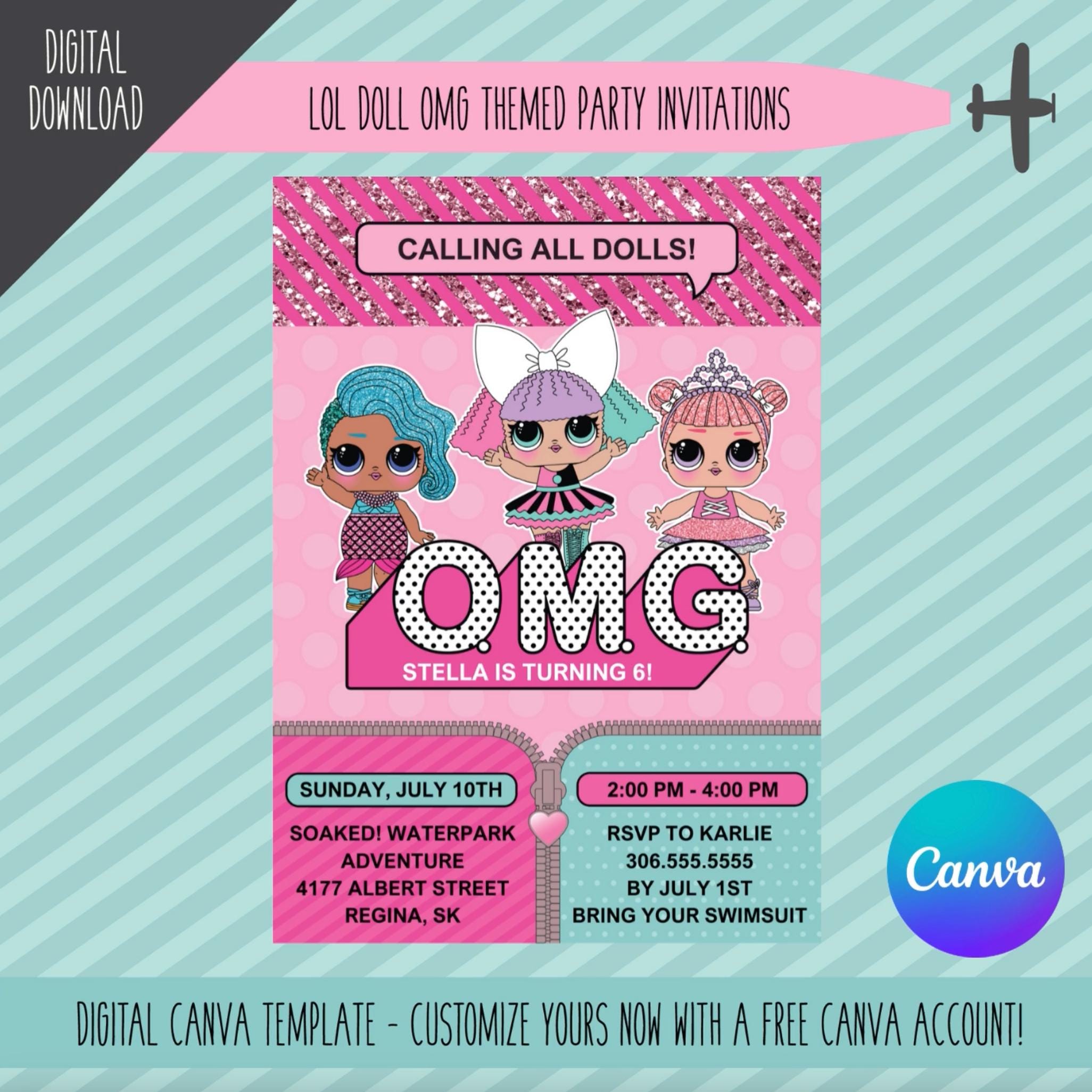 LOL OMG Doll Themed Hand Drawn Customizable 5"x7" Party Invitations - Etsy
