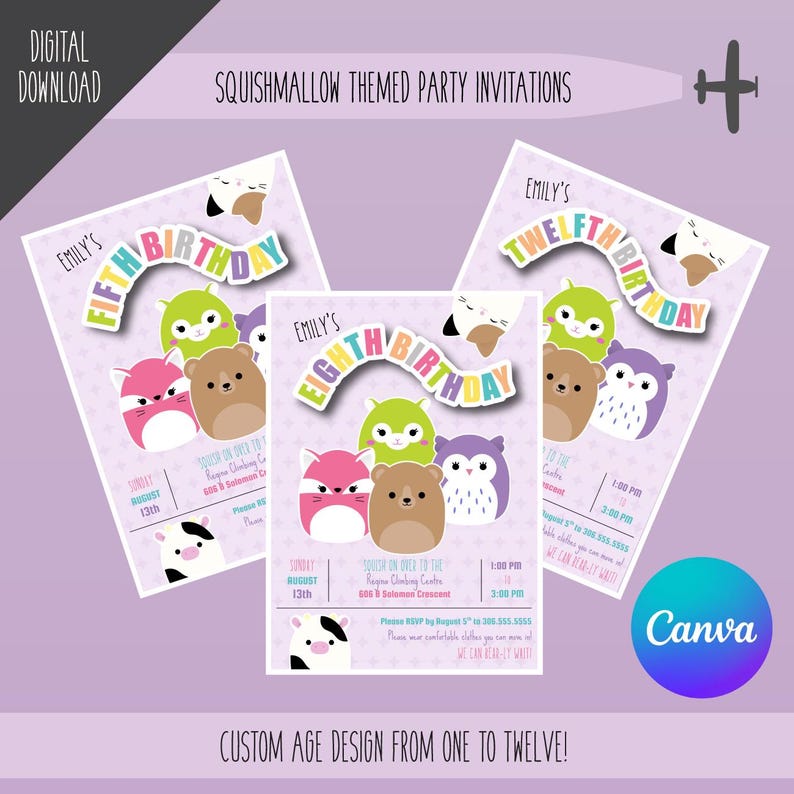 Squishmallow Themed Hand Drawn Customizable 5"x7" Party Invitations - Etsy