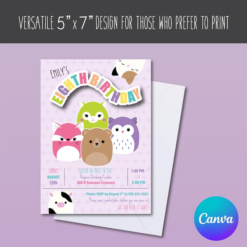 Squishmallow Themed Hand Drawn Customizable 5"x7" Party Invitations - Etsy