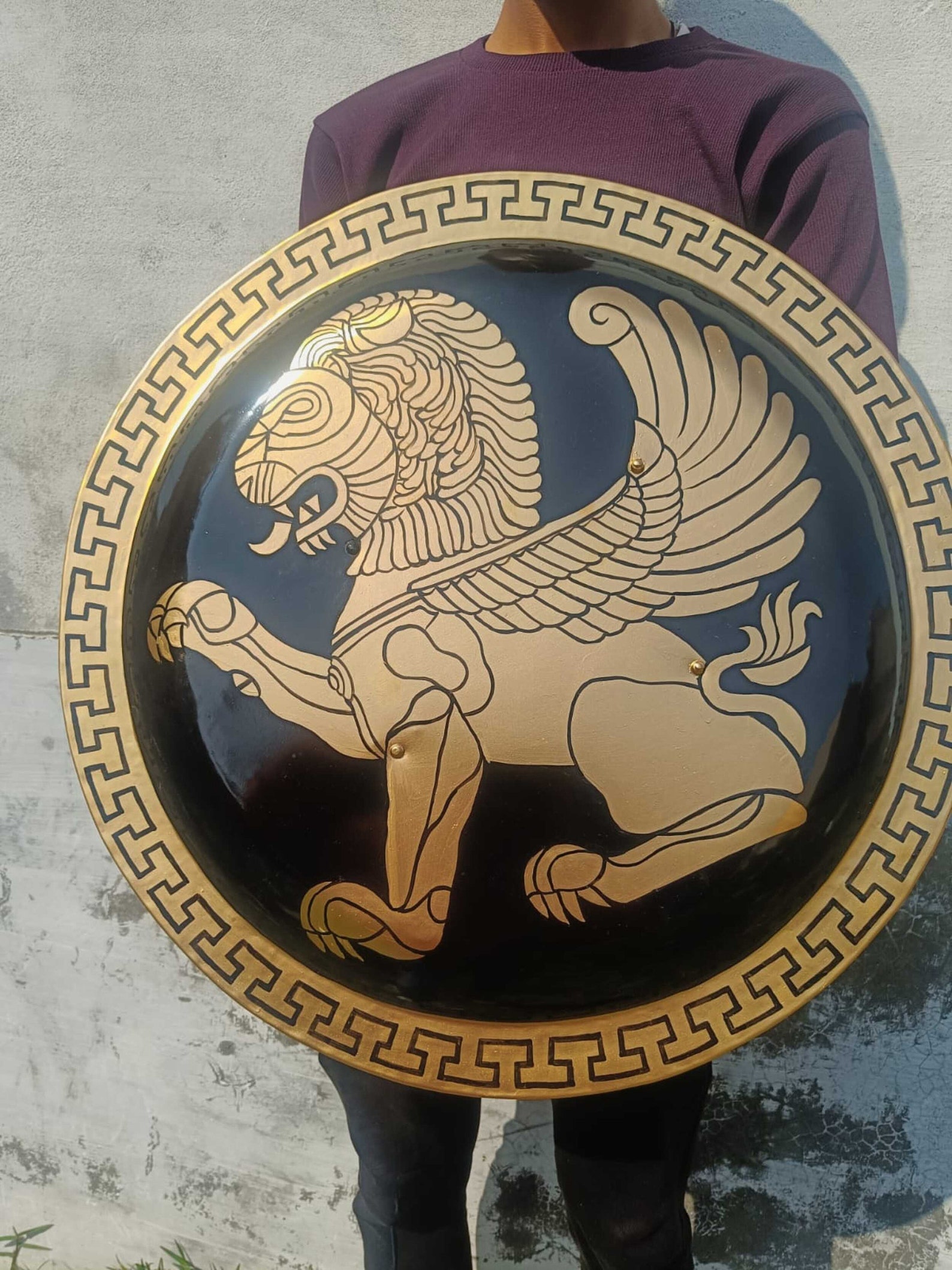 Greek Hoplite Shield Gold Lion Medieval Spartan Lion Armor Fantasy LARP ...