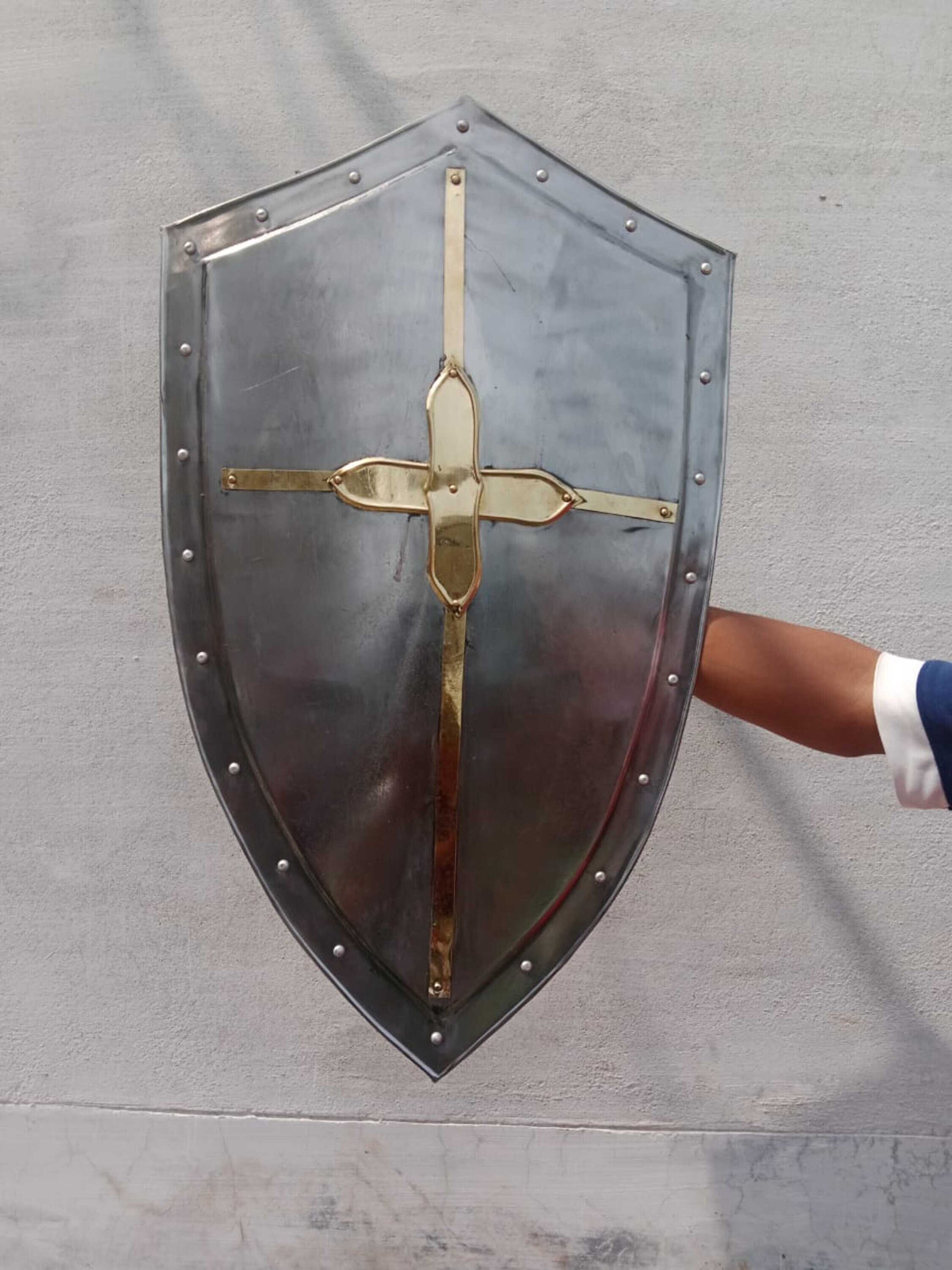 Medieval Silver Templar Shield | Heater Shield | Larp Reenactment ...