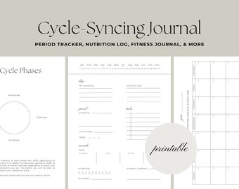 Cycle Syncing Journal With Calendar printable Period Tracker & Fitness ...