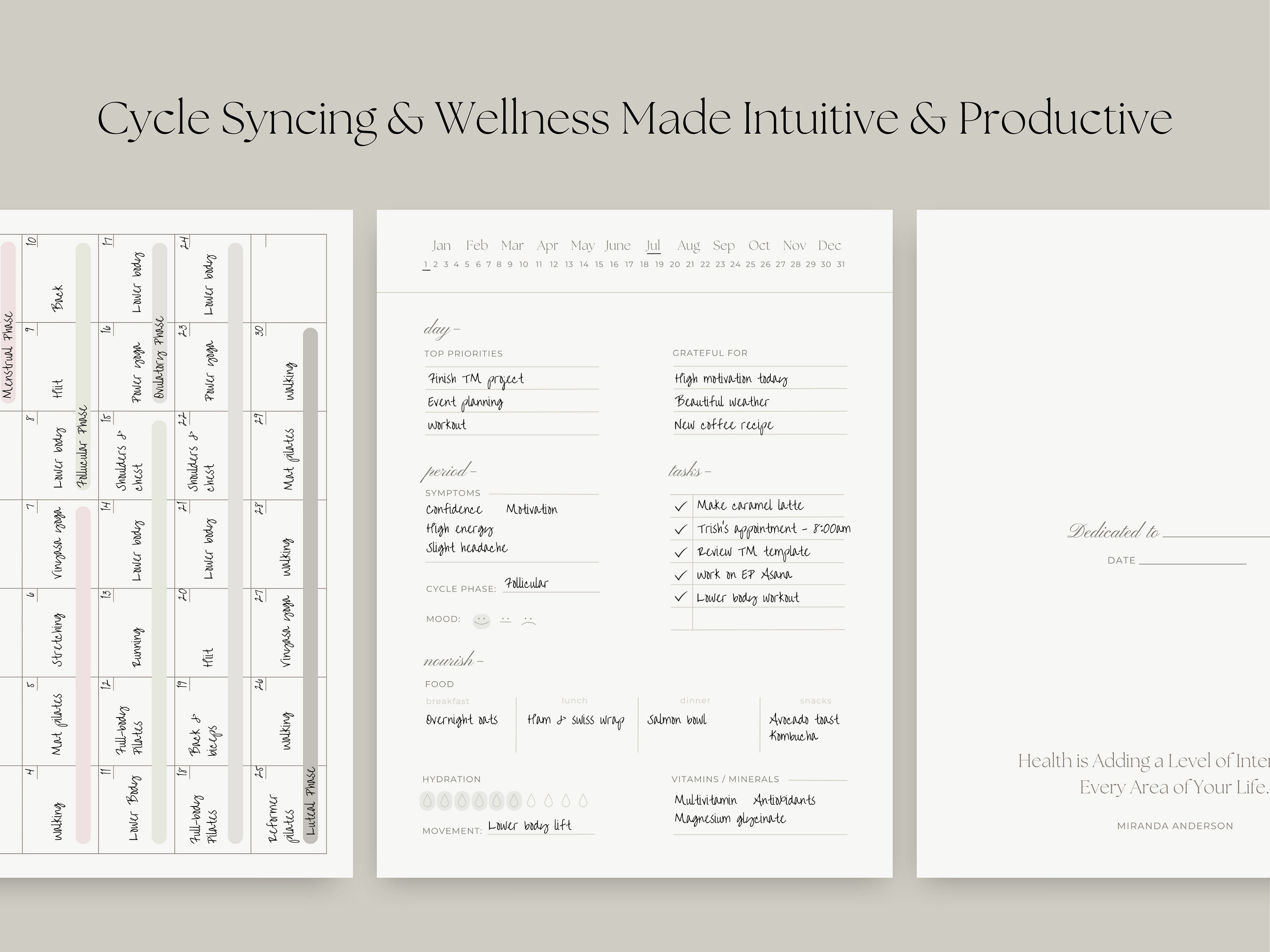 Cycle Syncing Journal With Calendar printable Period Tracker & Fitness ...