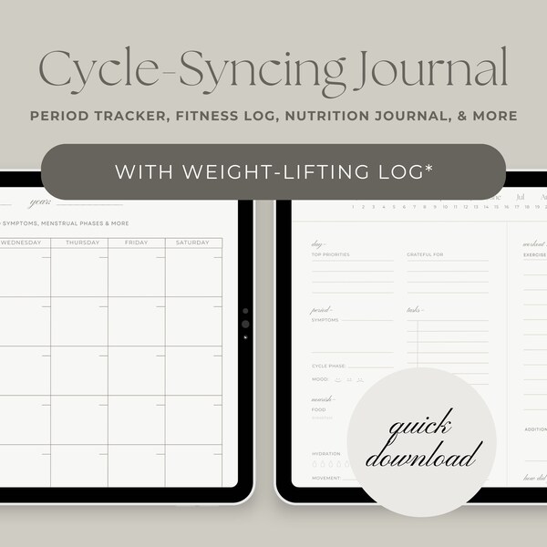 Cycle Syncing Journal With Calendar printable Period Tracker & Fitness ...