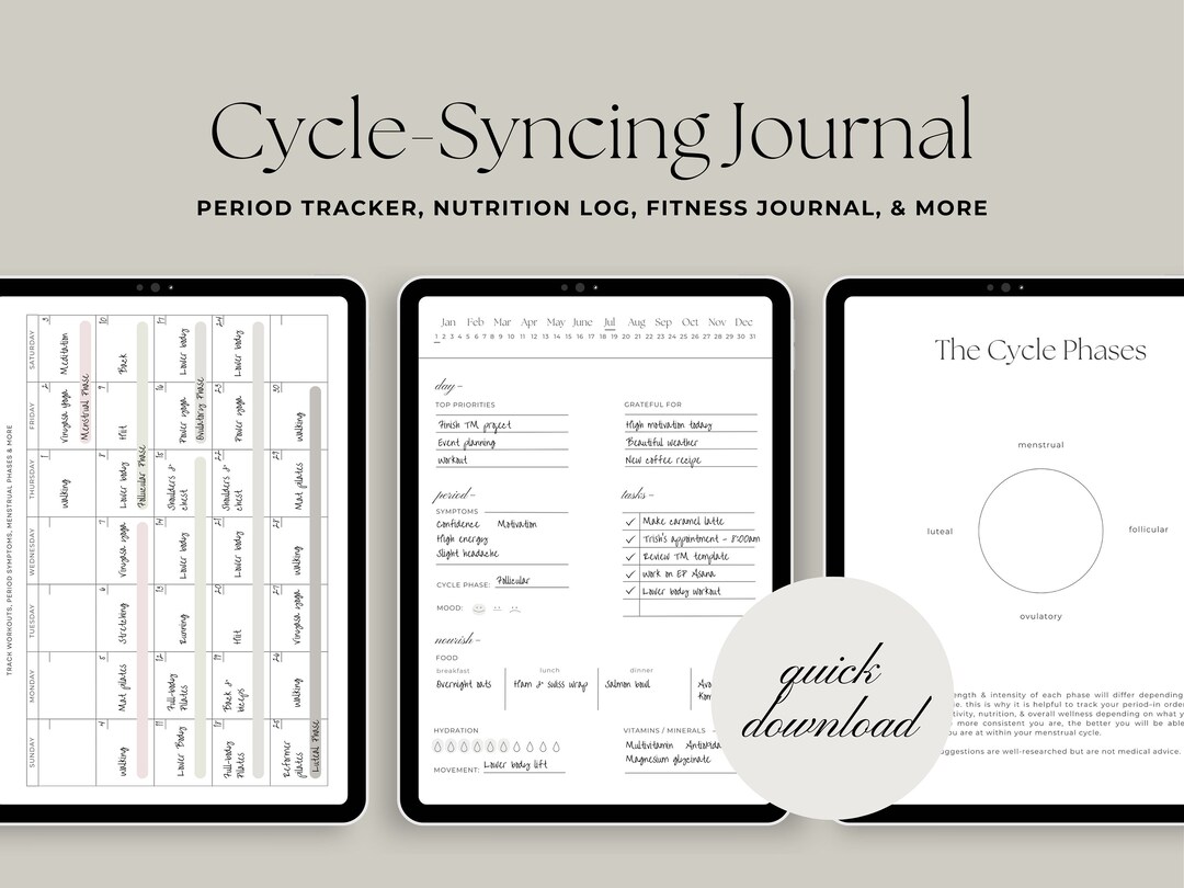 Cycle Syncing Journal With Calendar (digital) | Period Tracker ...
