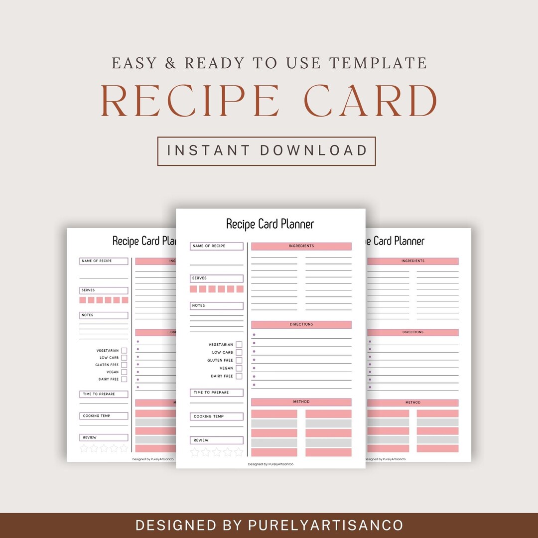Recipe Card Planner | Printable & Editable Template | Blank Recipe ...