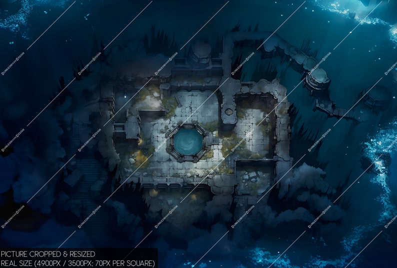 RPG Battlemap: Forgotten Ocean Heart Dnd Battle Map for Roll20 Sunken ...