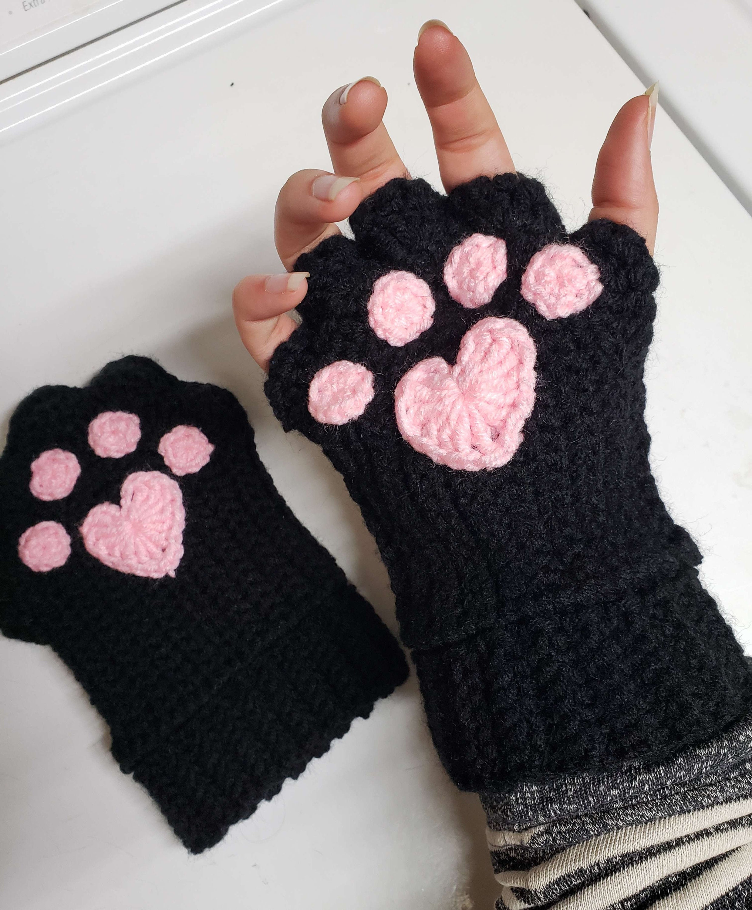 Yarn Kitty Cat Mittens Gloves Fingerless Gloves 1 Pair Different Colors ...
