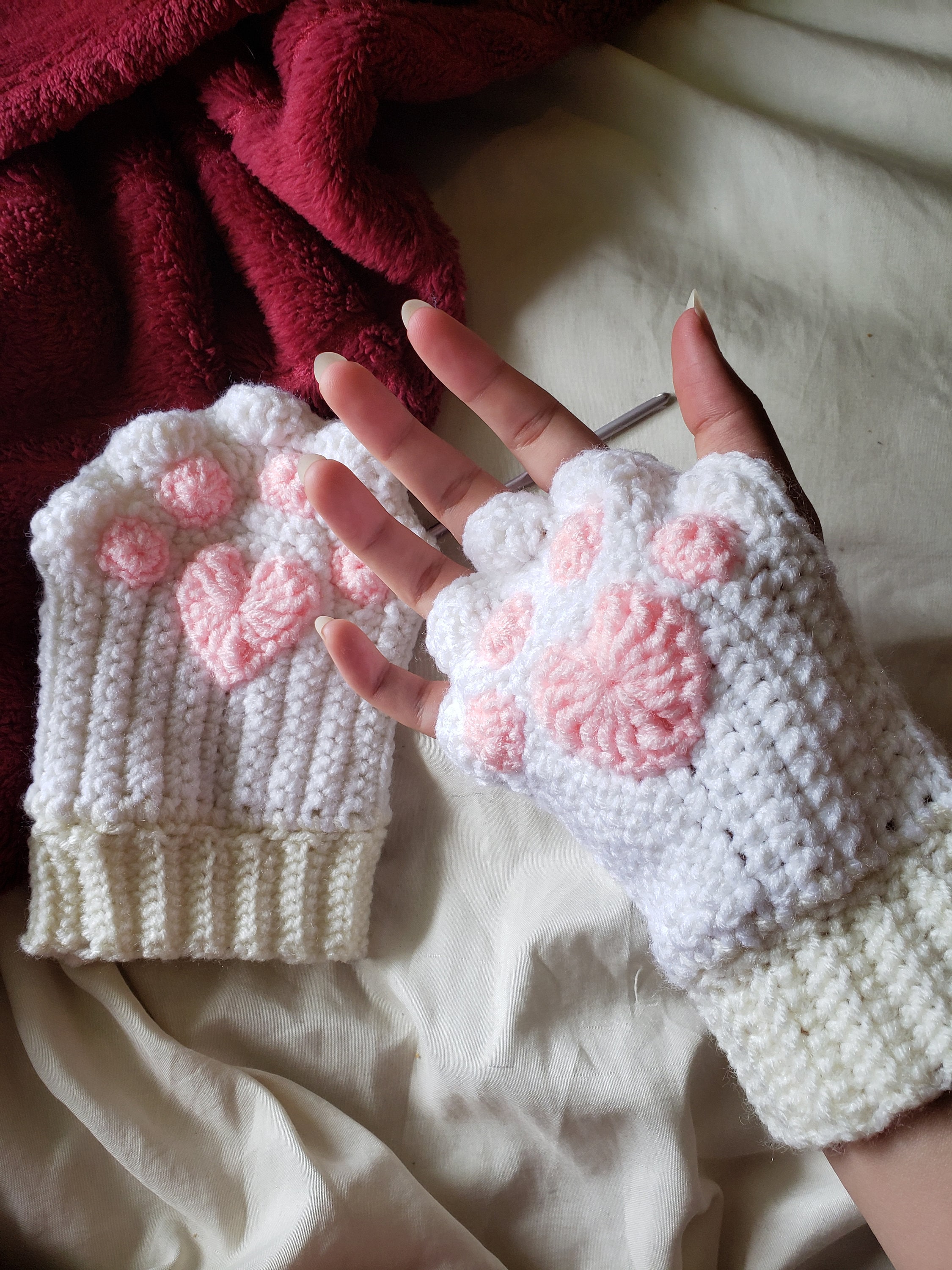 Yarn Kitty Cat Mittens Gloves Fingerless Gloves 1 Pair Different Colors ...