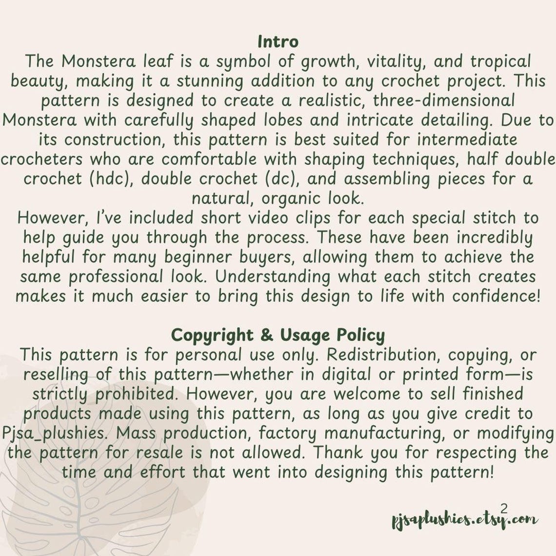 Monstera Albo Crochet Pattern: Swiss Cheese Leaf (english PDF Pattern ...