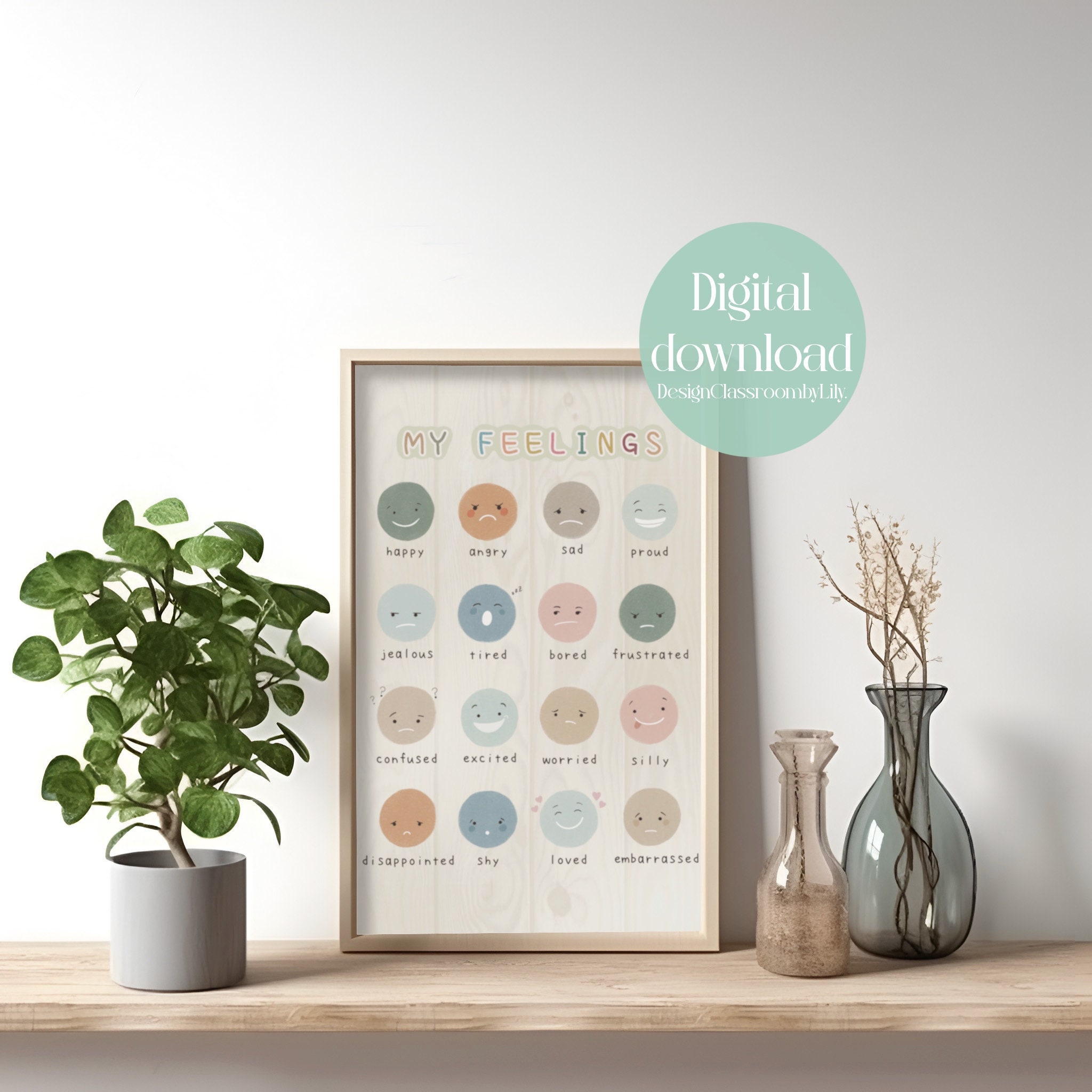 Emotion and Feelings Poster Colorful Muted Feelings Chart, Classroom ...