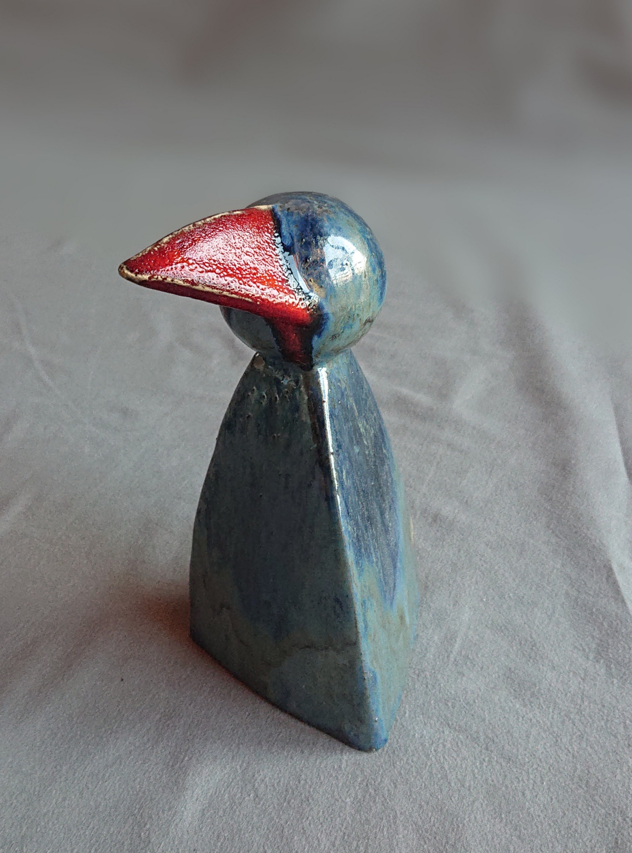 Ceramic Handmade Decorative Sculpture of Bird, Bird Blue Green Silver ...
