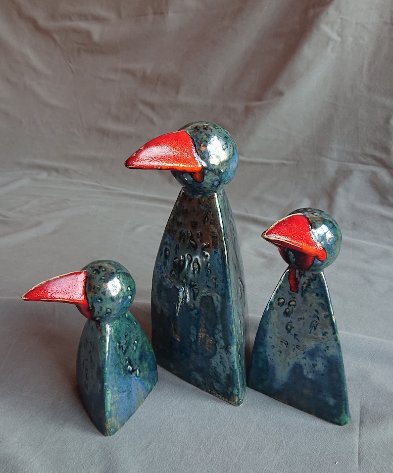 Ceramic Handmade Decorative Sculpture of Bird, Bird Blue Green Silver ...