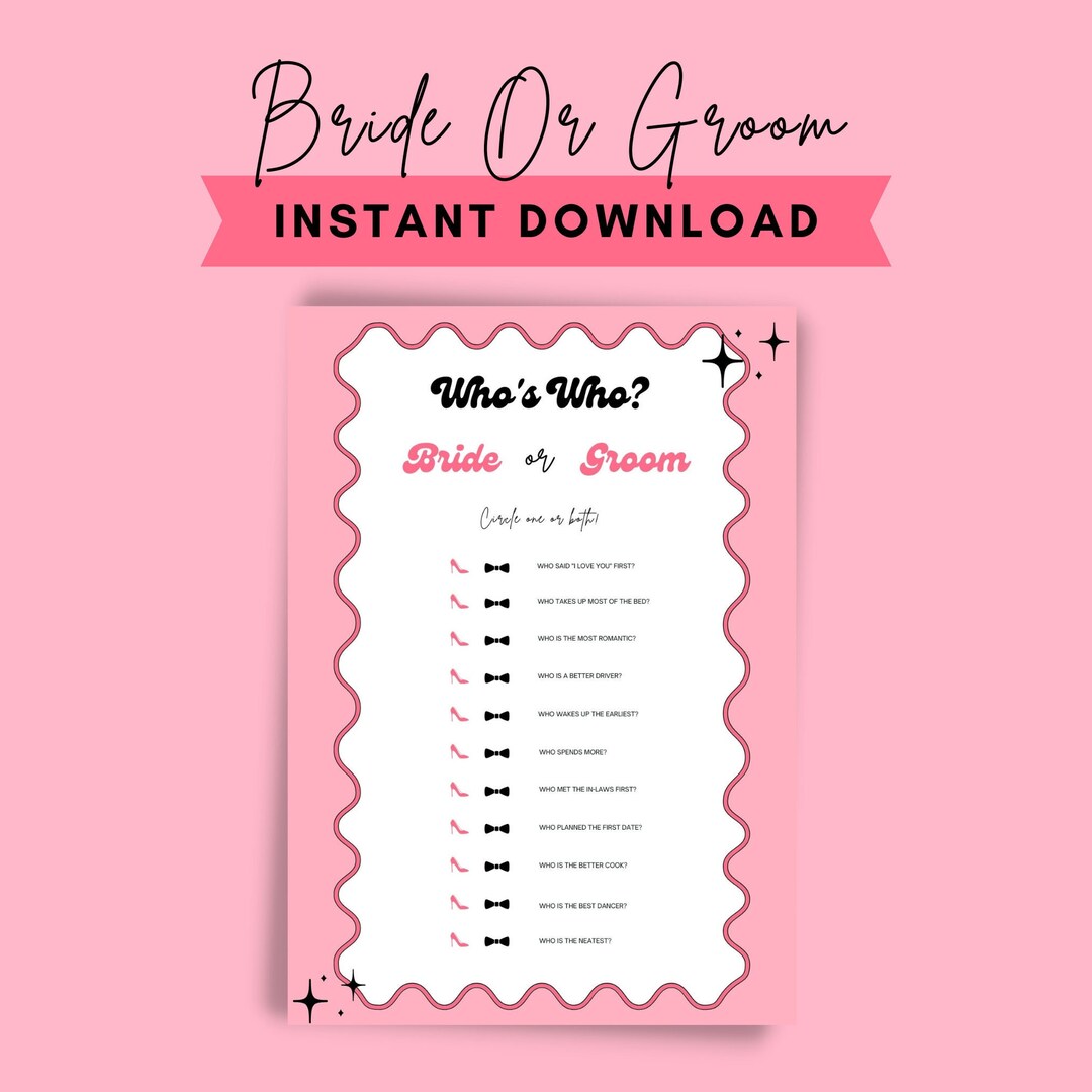 Bride or Groom | Bachelorette Party Games | Hens Games | Bachelorette ...