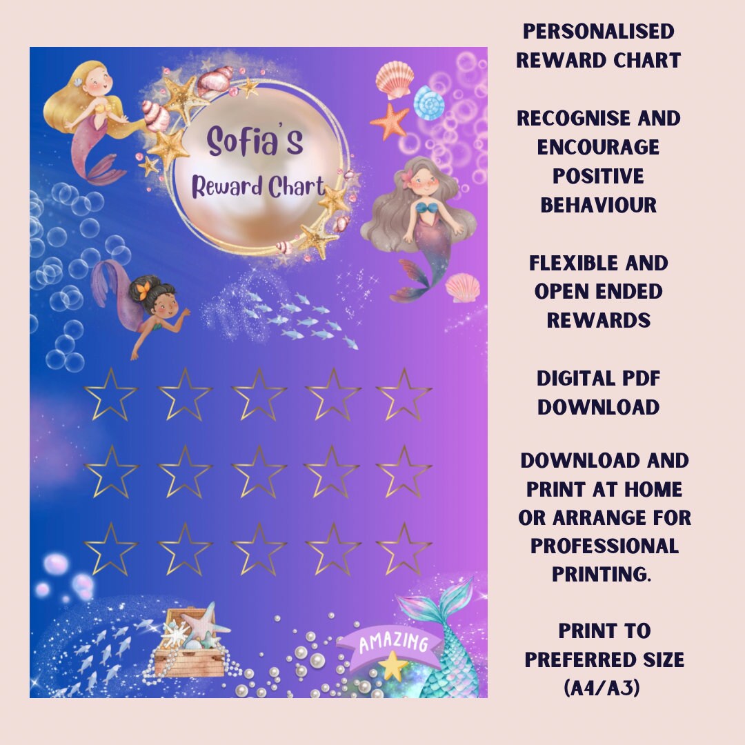 Personalised Mermaid Themed Reward Chart Digital Download - Etsy