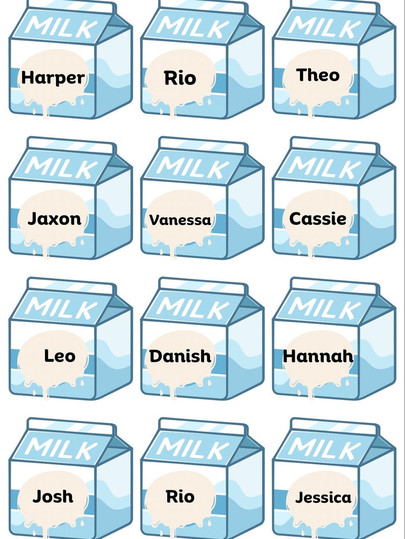 School Classroom Milk Label Name Cards for Children - Etsy