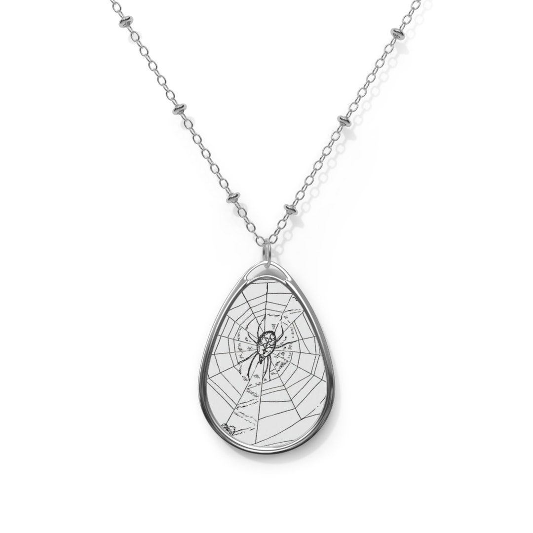 Spider in a Spiders Web Necklace Vintage Reproduction Print Oval ...