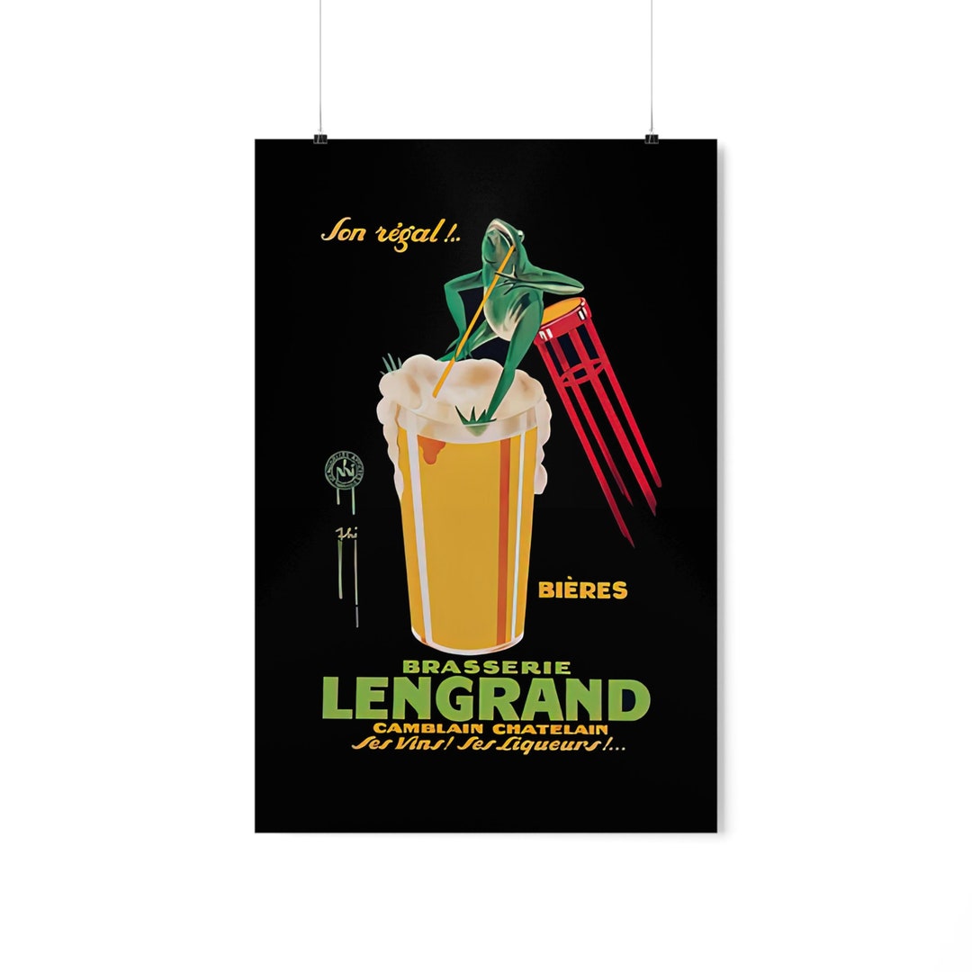 Frog Drinking a Beer Vintage Reproduction Print - Matte Vertical Poster ...