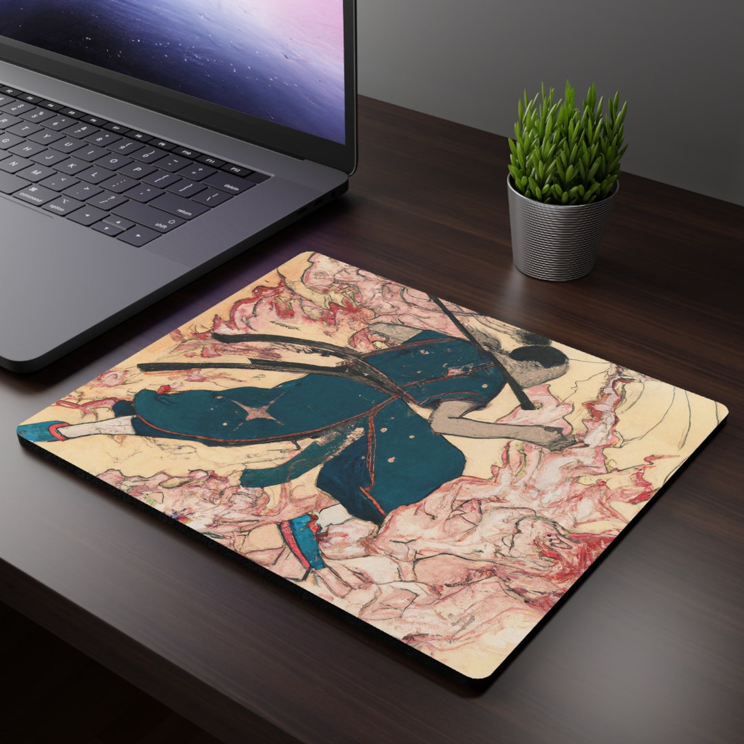 Ukiyo-e Japanese Swordsman Running on a Flame Rectangular Mouse Pad - Etsy