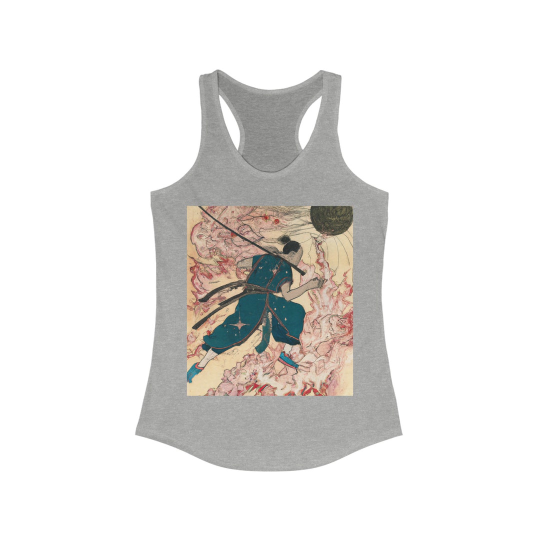 Ukiyo-e Japanese Swordsman Running on a Flame Women's Ideal Racerback ...