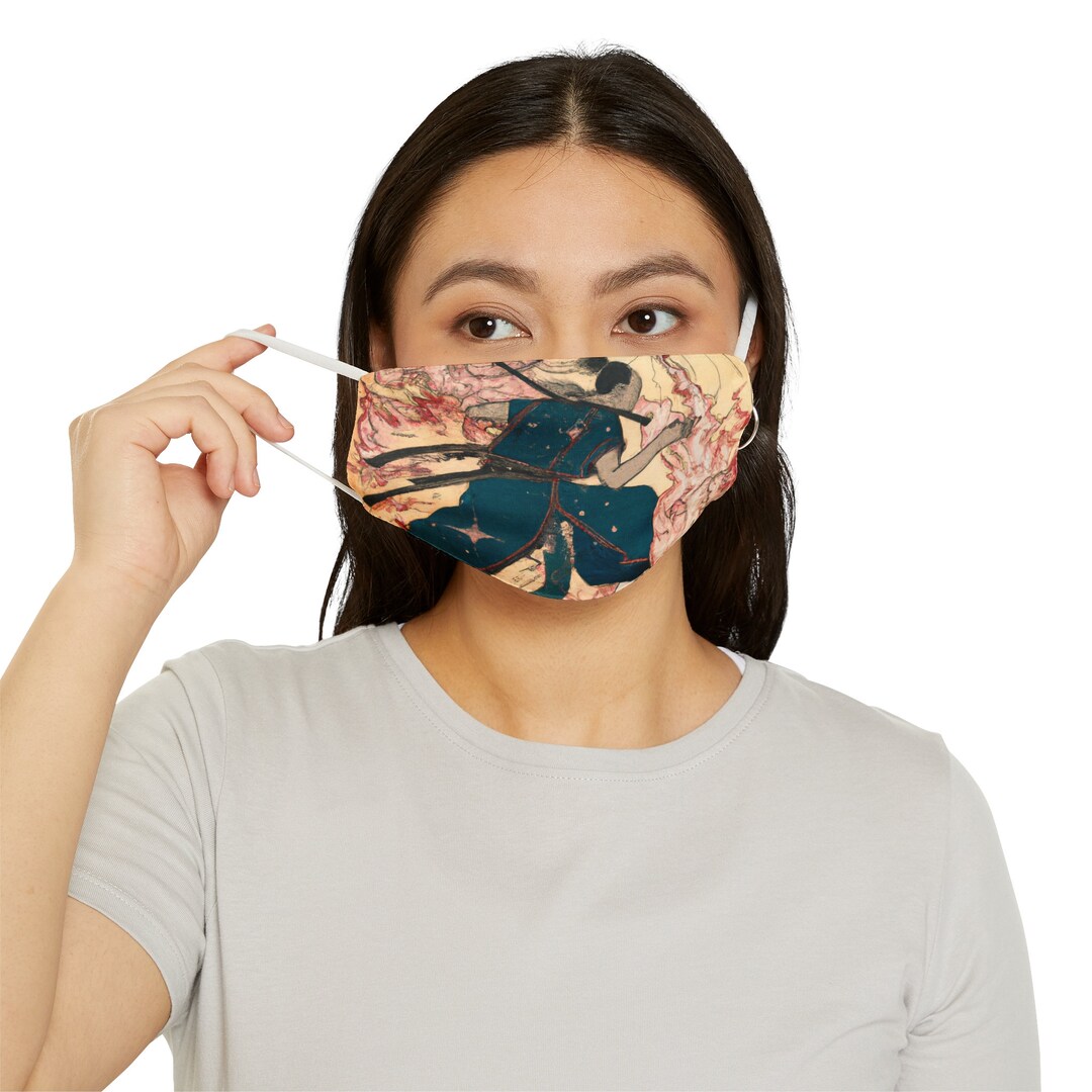 Ukiyo-e Japanese Swordsman Running on a Flame Snug-fit Fabric Face Mask ...