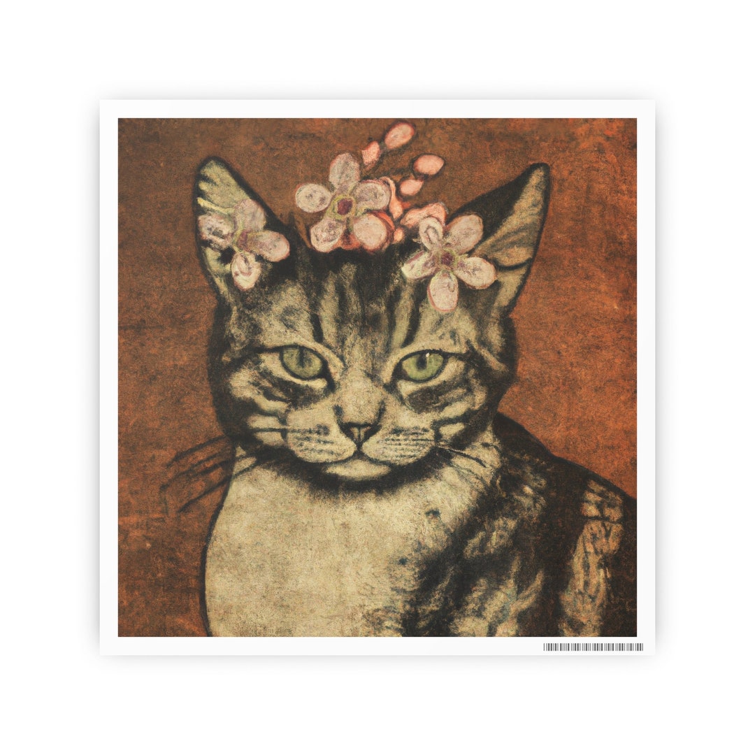 Japanese Ukiyo-e Cat Wearing a Flower Crown Photo Art Paper Posters - Etsy