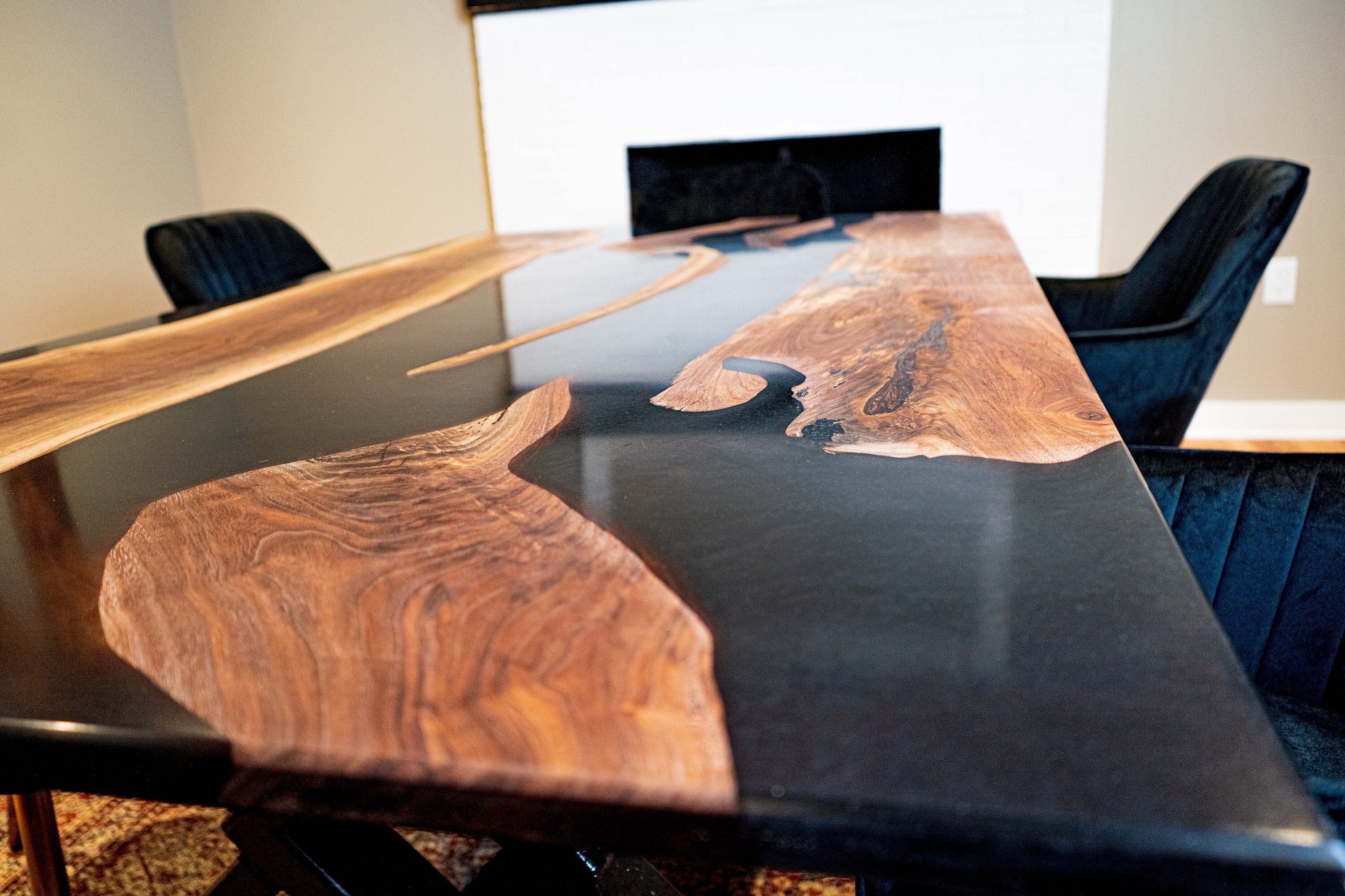 Walnut Epoxy River Table, Custom 90 X 48 Unique Walnut Table, Black ...