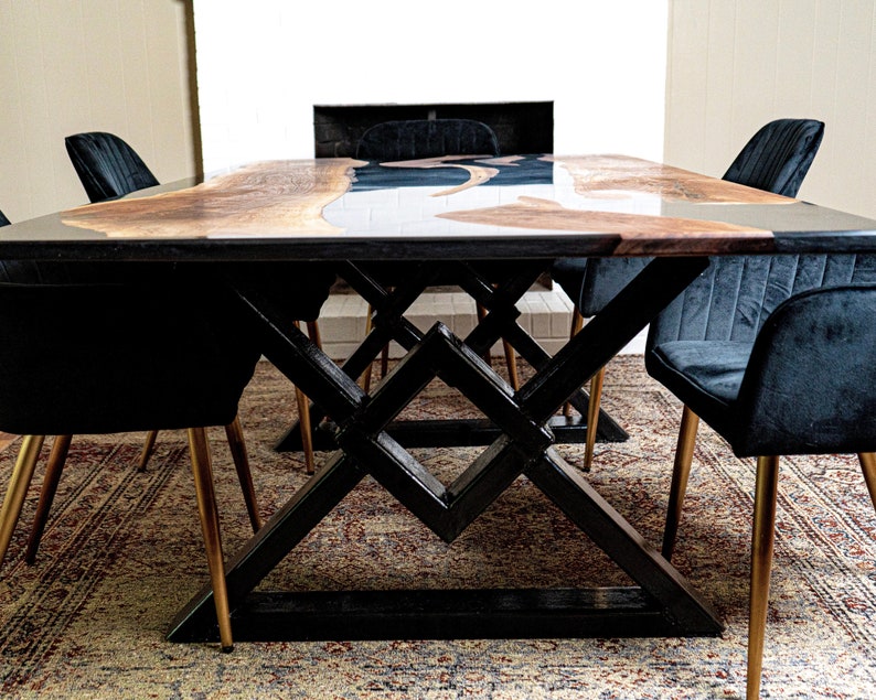 Walnut Epoxy River Table, Custom 90 X 48 Unique Walnut Table, Black ...