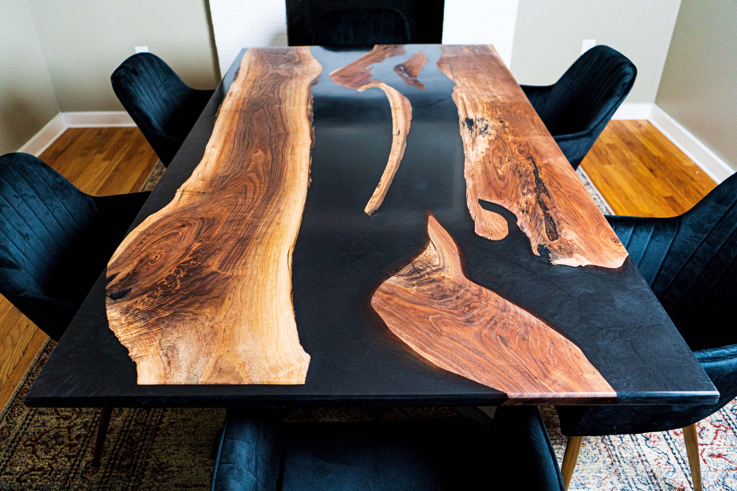 Walnut Epoxy River Table, Custom 90 X 48 Unique Walnut Table, Black ...