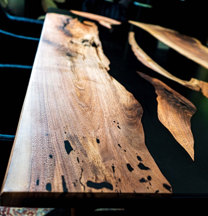 Walnut Epoxy River Table, Custom 90 X 48 Unique Walnut Table, Black ...