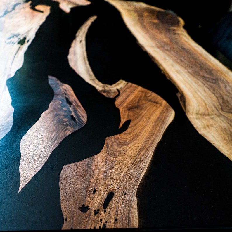 Walnut Epoxy River Table, Custom 90 X 48 Unique Walnut Table, Black ...