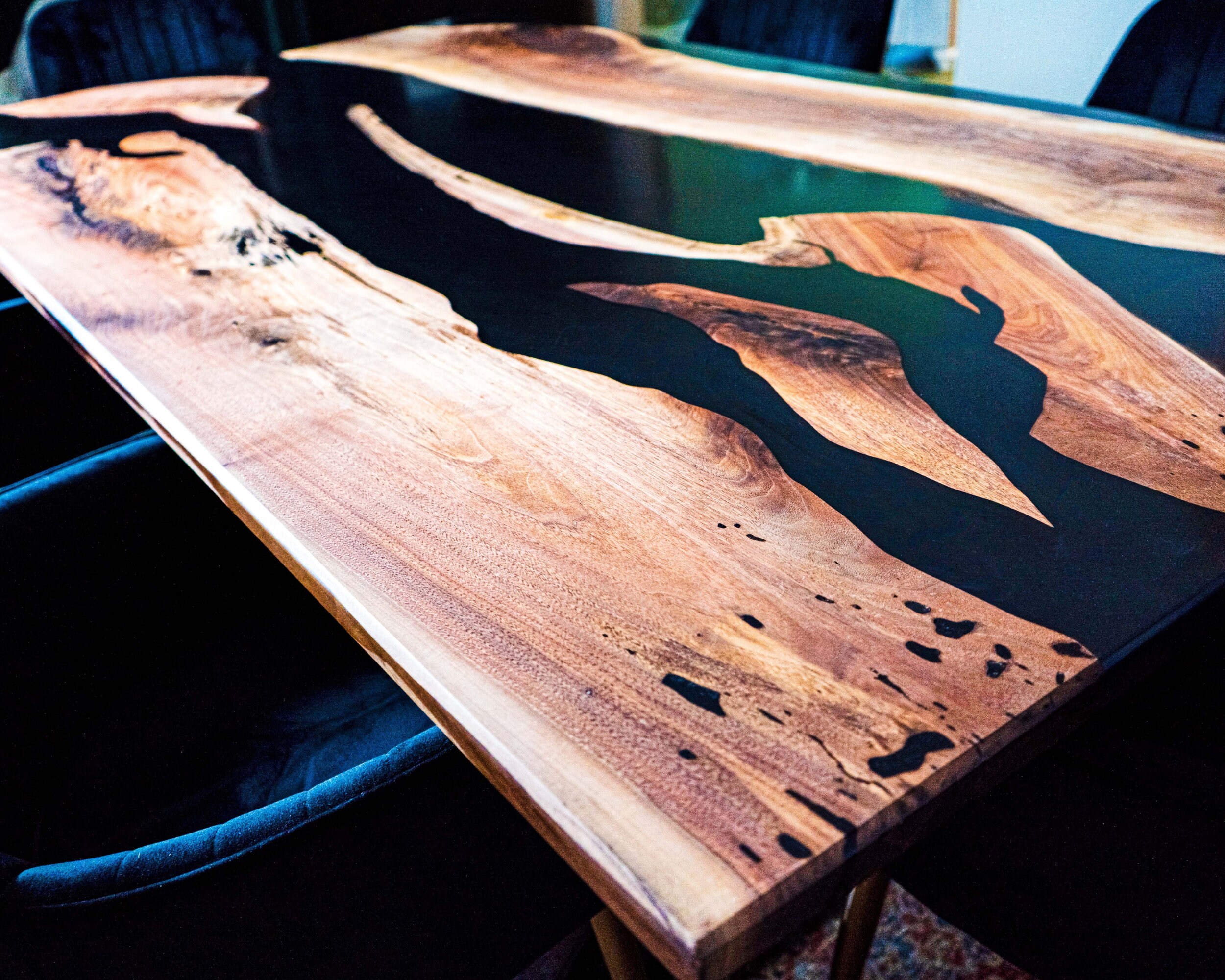 Walnut Epoxy River Table, Custom 90 X 48 Unique Walnut Table, Black ...