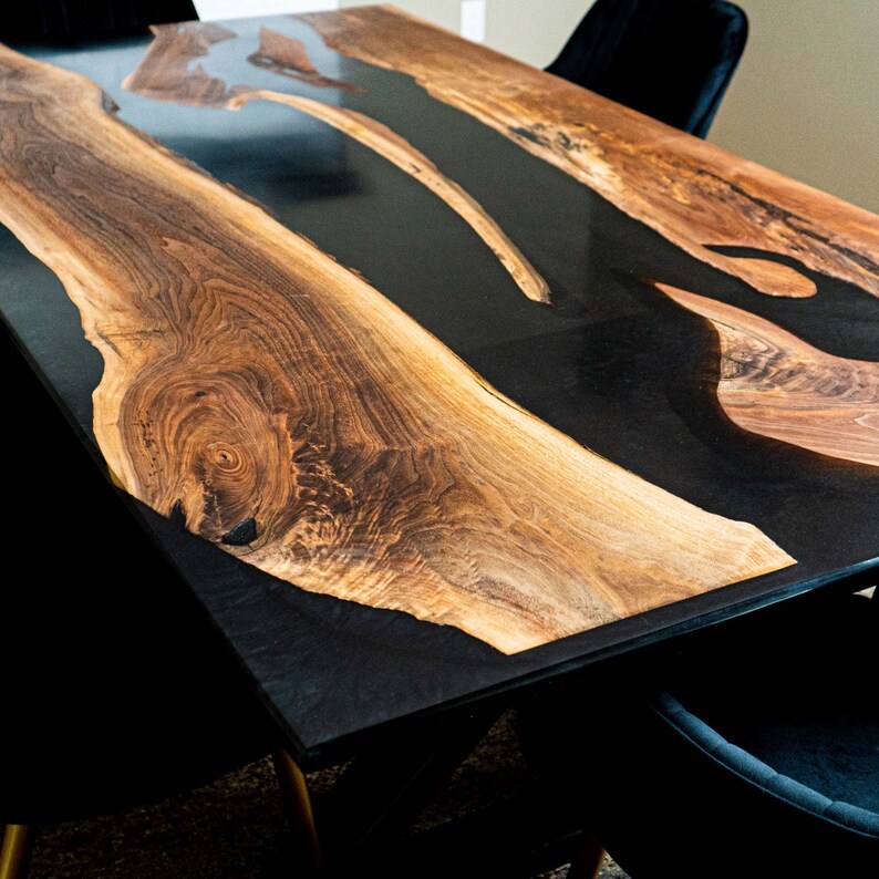 Walnut Epoxy River Table, Custom 90 X 48 Unique Walnut Table, Black ...