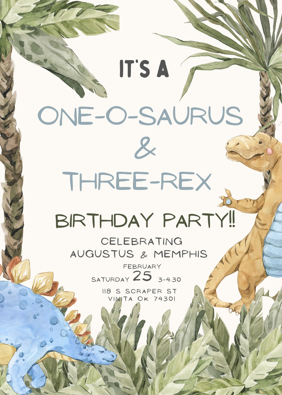Custom Dino Birthday Invitation - Etsy