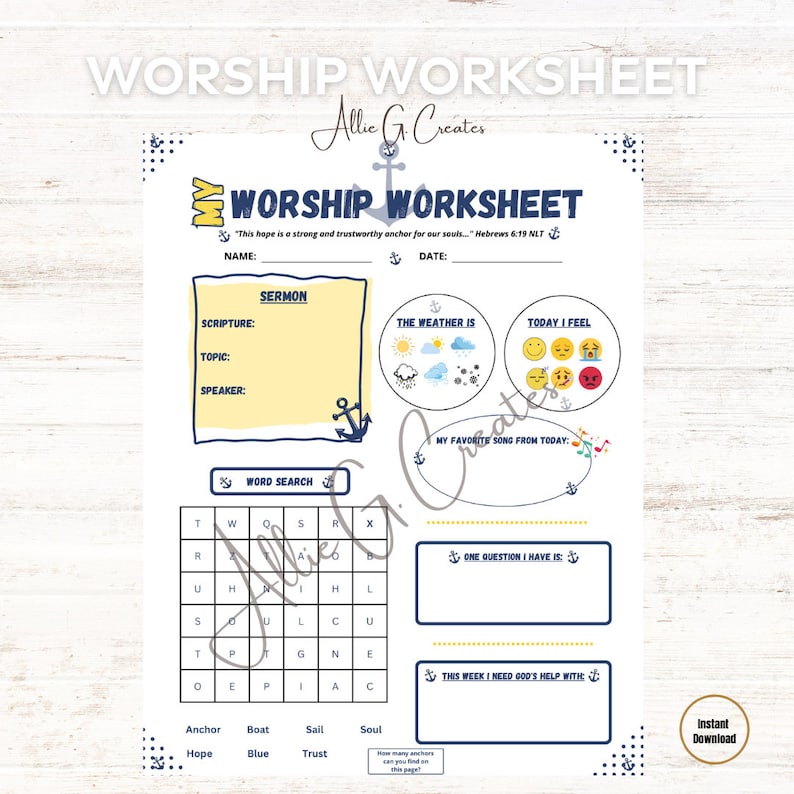 Worship Worksheet, Worship Notes, Sermon Notes, Children's Church, Kids ...