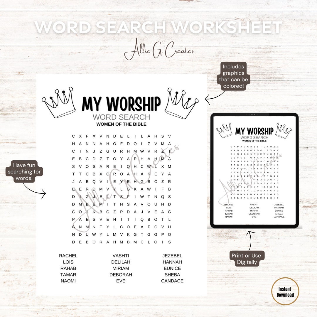 Word Search, Worship Worksheet, Sermon Notes for Kids, Church Activity ...