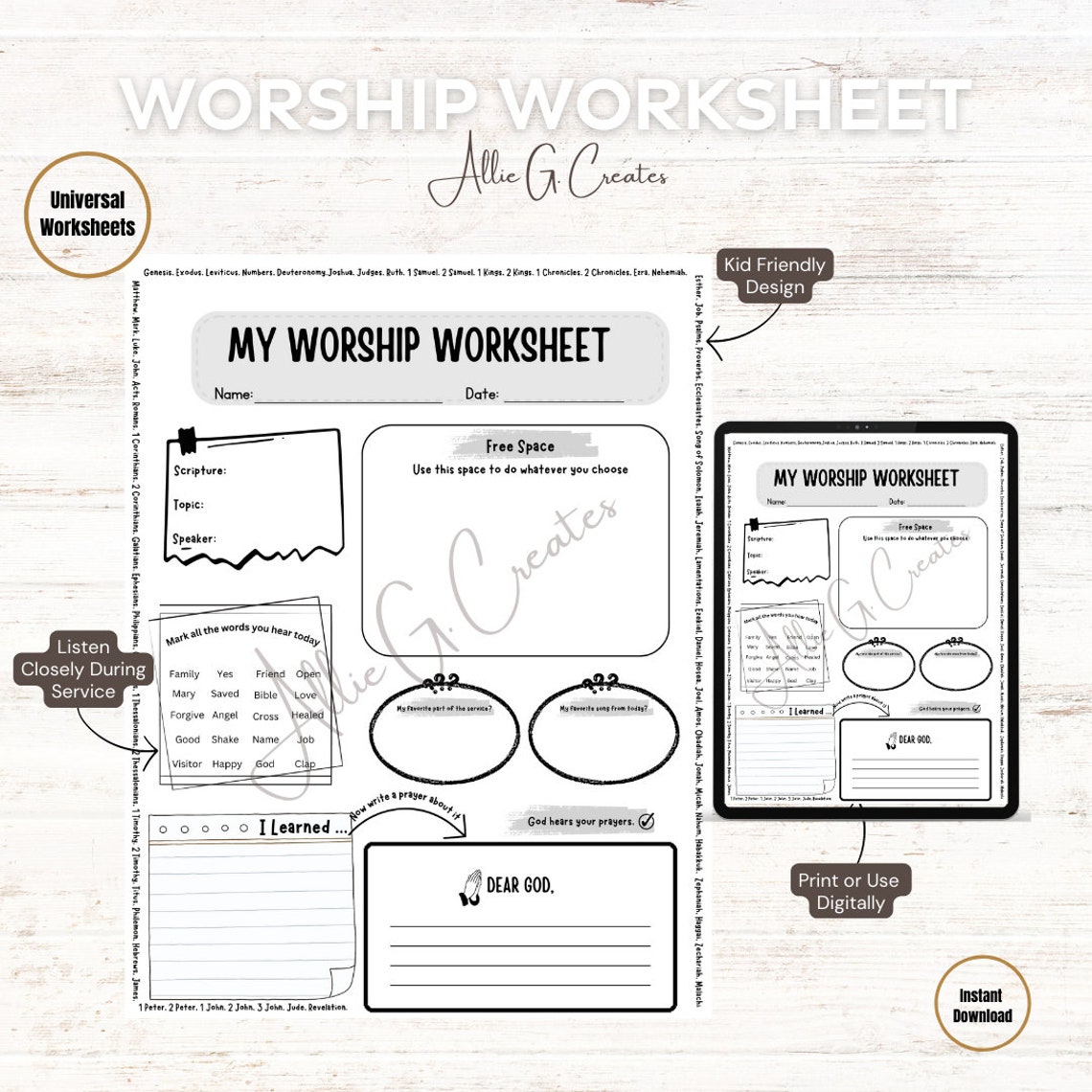 Worship Worksheet, Sermon Notes for Kids, Kids Bible Study Notes ...