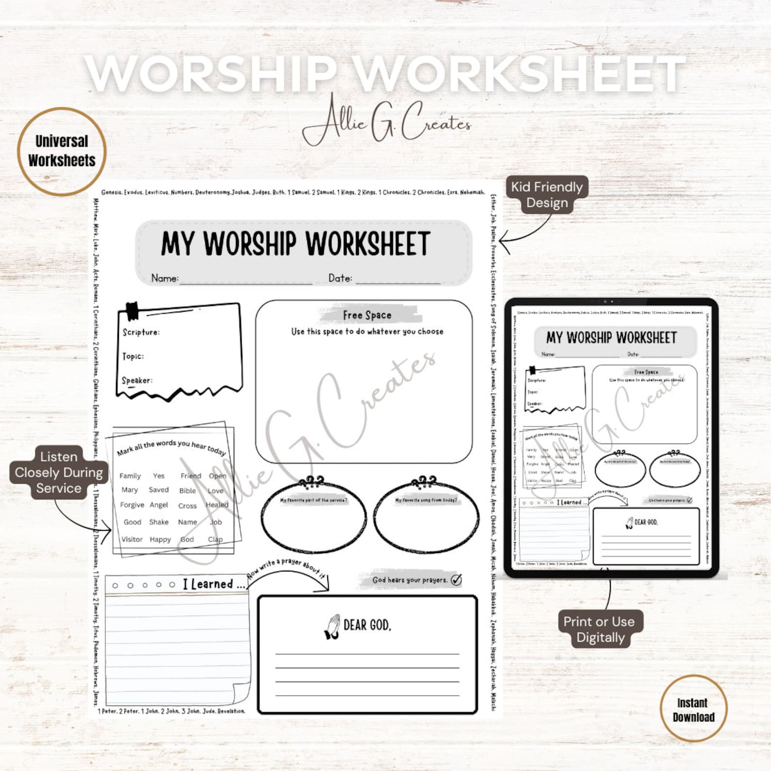 Worship Worksheet, Sermon Notes for Kids, Kids Bible Study Notes ...