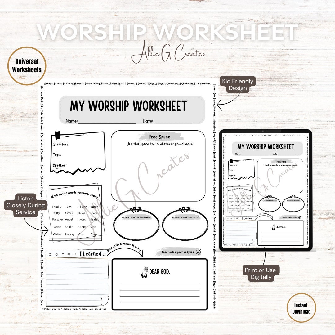 Worship Worksheet, Sermon Notes for Kids, Kids Bible Study Notes ...