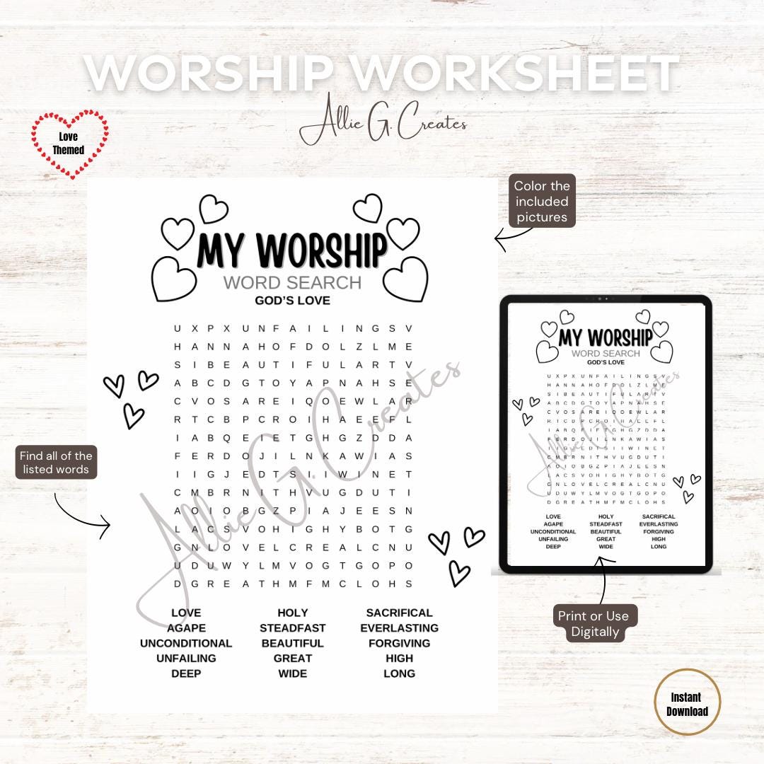 Word Search, Word Find, Kids Word Search, Worship Worksheet, Church ...