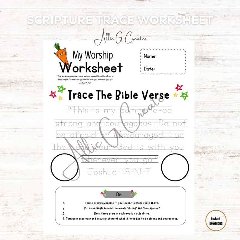 Scripture Trace, Memory Verse Trace, Worship Worksheet, Worship Notes ...