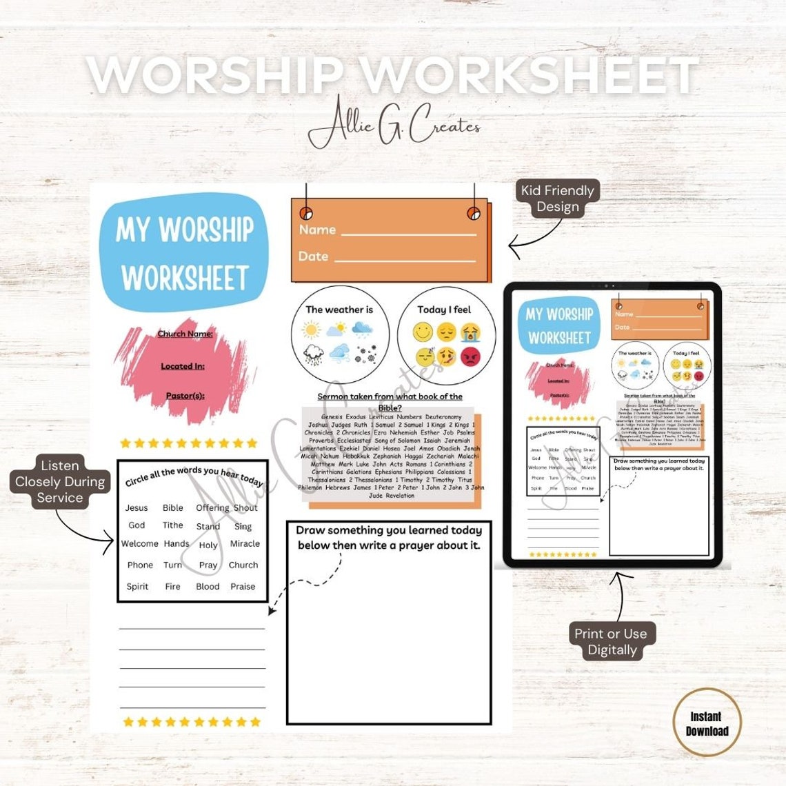 Worship Worksheet, Sermon Notes for Kids, Kids Bible Study Notes ...