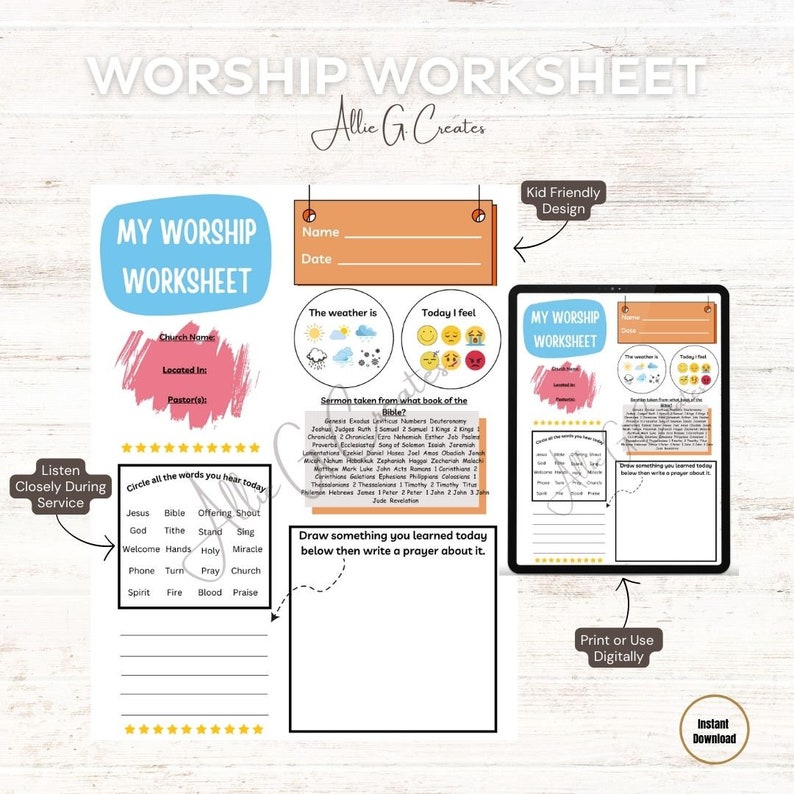 Worship Worksheet, Sermon Notes for Kids, Kids Bible Study Notes ...
