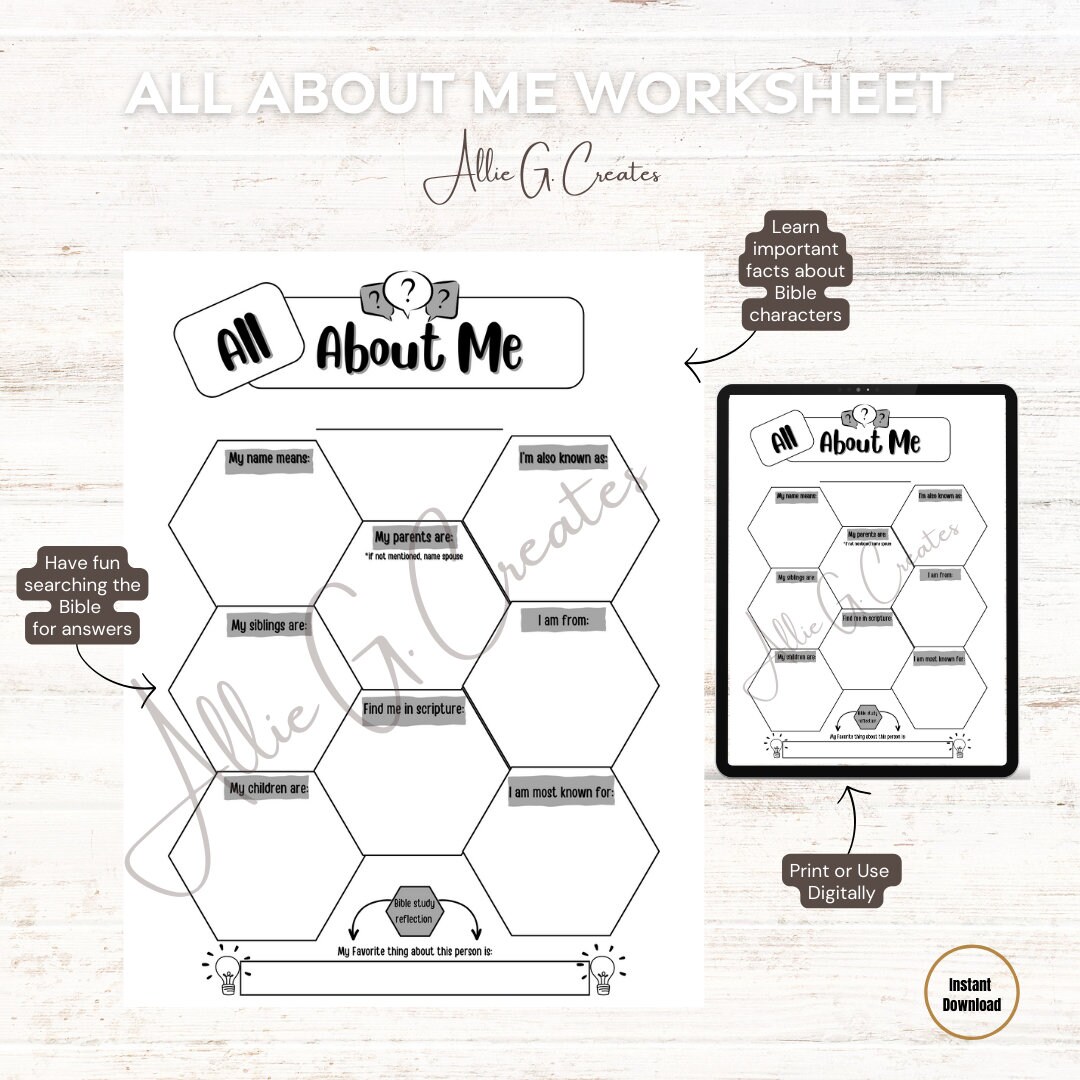 About Me Worksheet, Bible Study Worksheet, Children's Bible Study, All ...