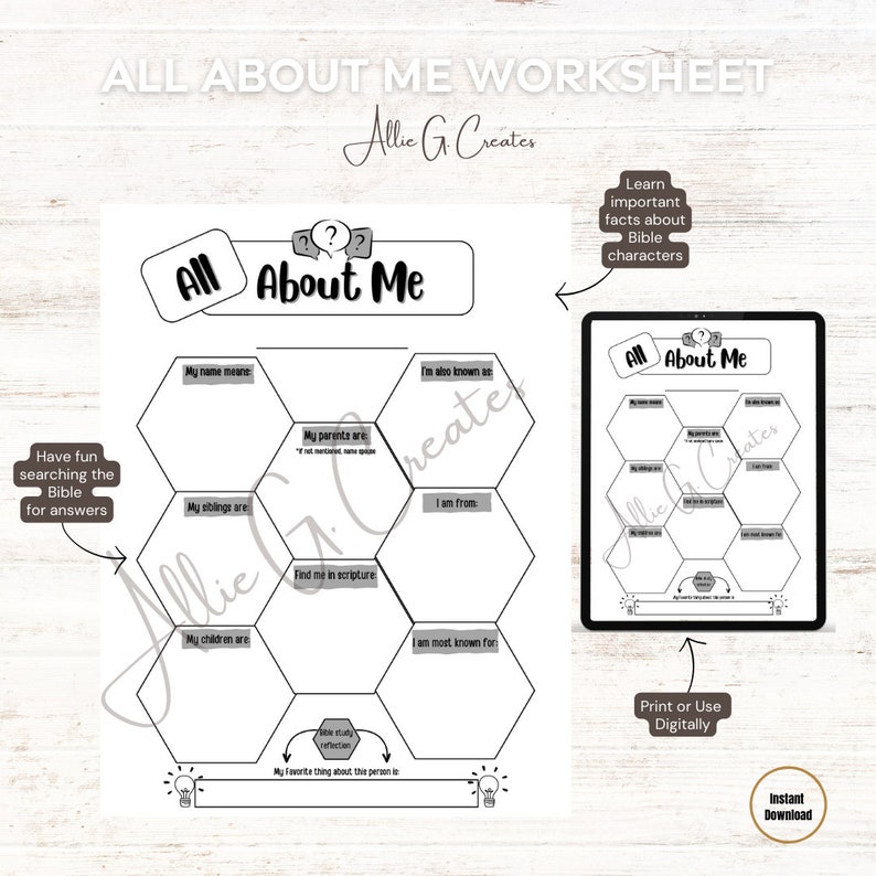 About Me Worksheet, Bible Study Worksheet, Children's Bible Study, All ...