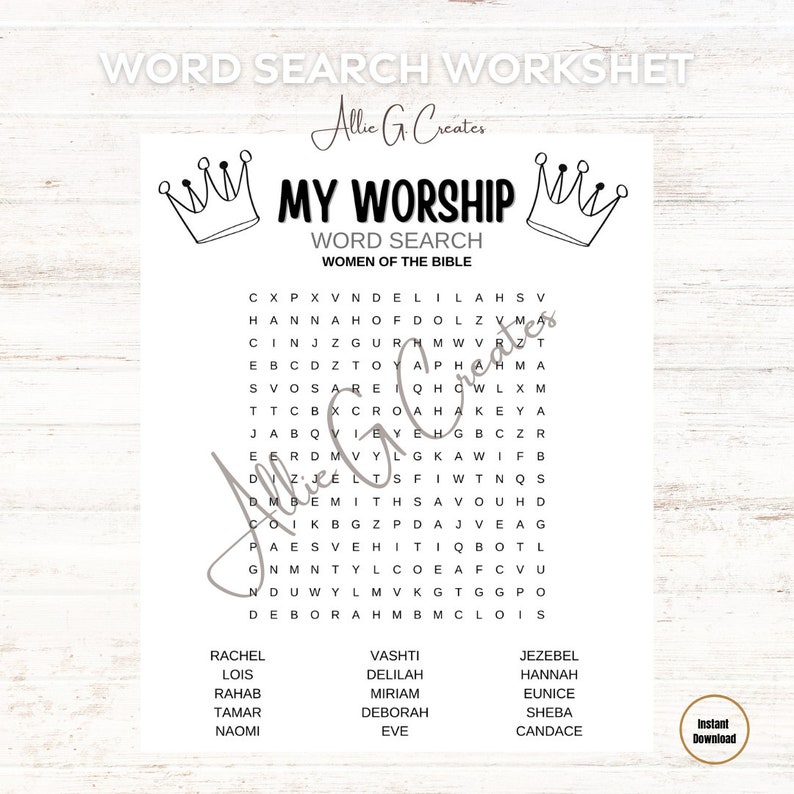 Word Search, Worship Worksheet, Sermon Notes for Kids, Church Activity ...