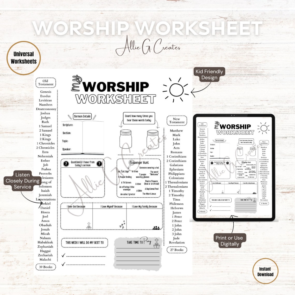 Worship Worksheet, Sermon Notes, Kids Sermon Notes, Church Activity ...