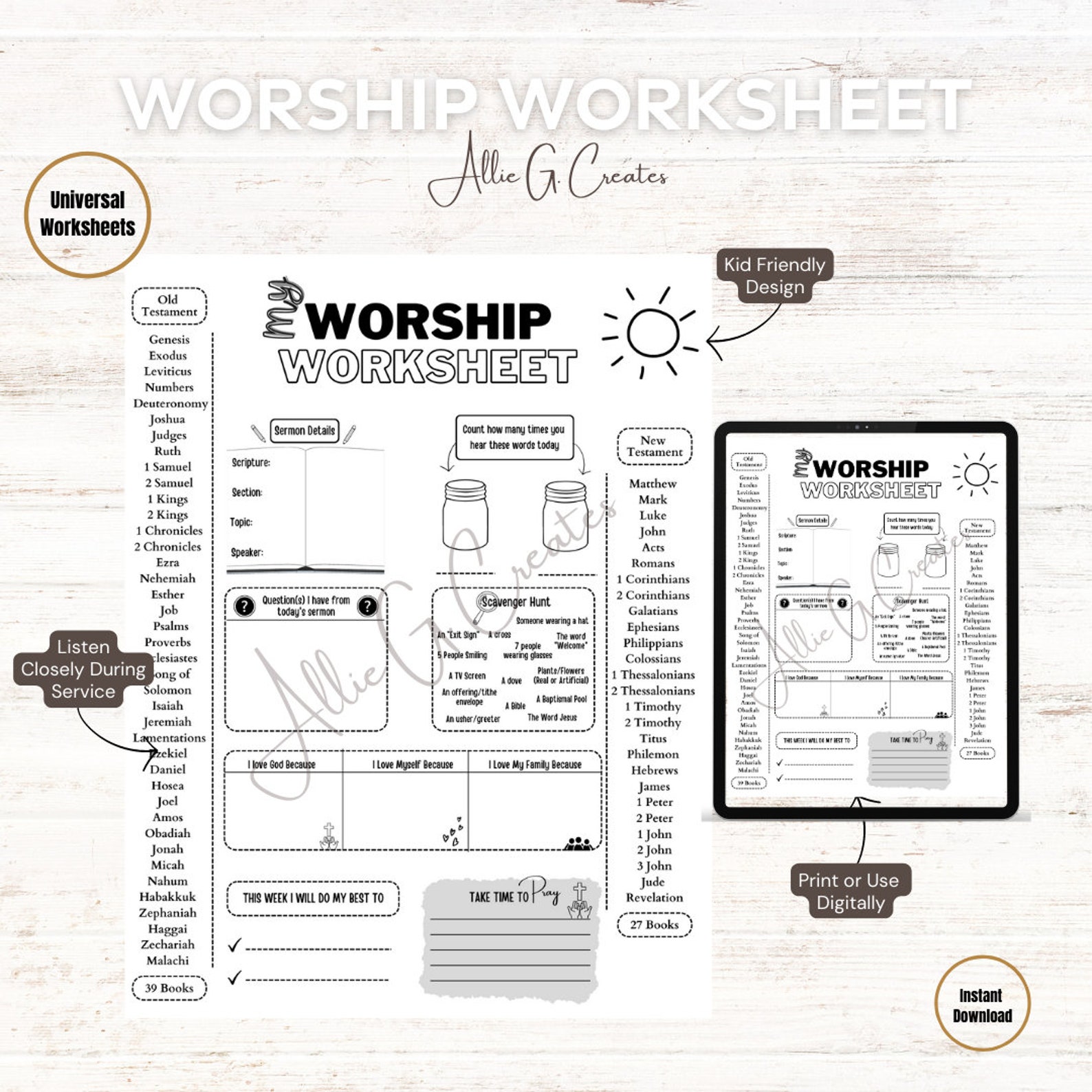 Worship Worksheet, Sermon Notes, Kids Sermon Notes, Church Activity ...